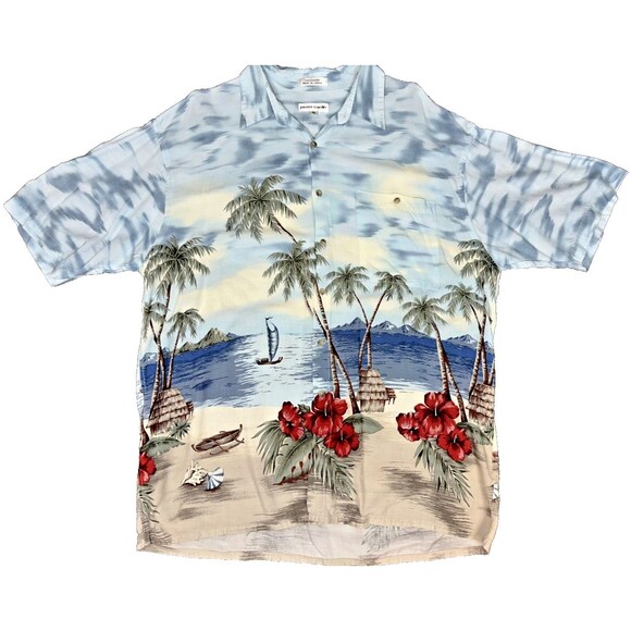 Pierre Cardin | Shirts | Vintage Allover Beach Island Scene Print ...